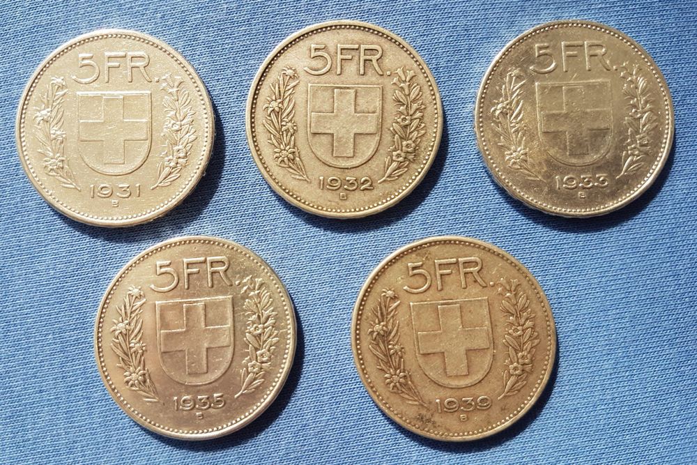 5 x 5 Franken Silbermünzen 30ger Jahre ab nur 1 Franken !! | Kaufen auf Ricardo