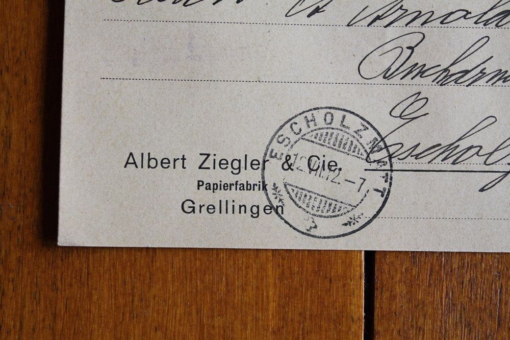 1912 PK Grellingen Papierfabrik Albert Ziegler, Post-O dito | Kaufen ...
