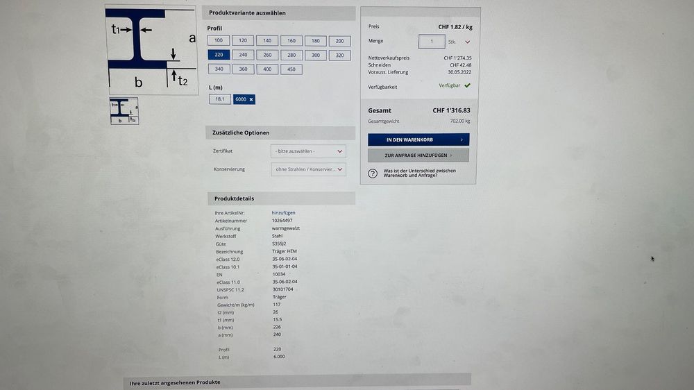 Stahl-Träger HEM 220 | Acheter sur Ricardo