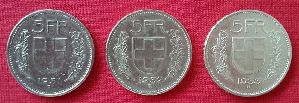 3 x 5 Franken Silbermünzen 30ger Jahre ab nur 1 Franken !! | Kaufen auf Ricardo