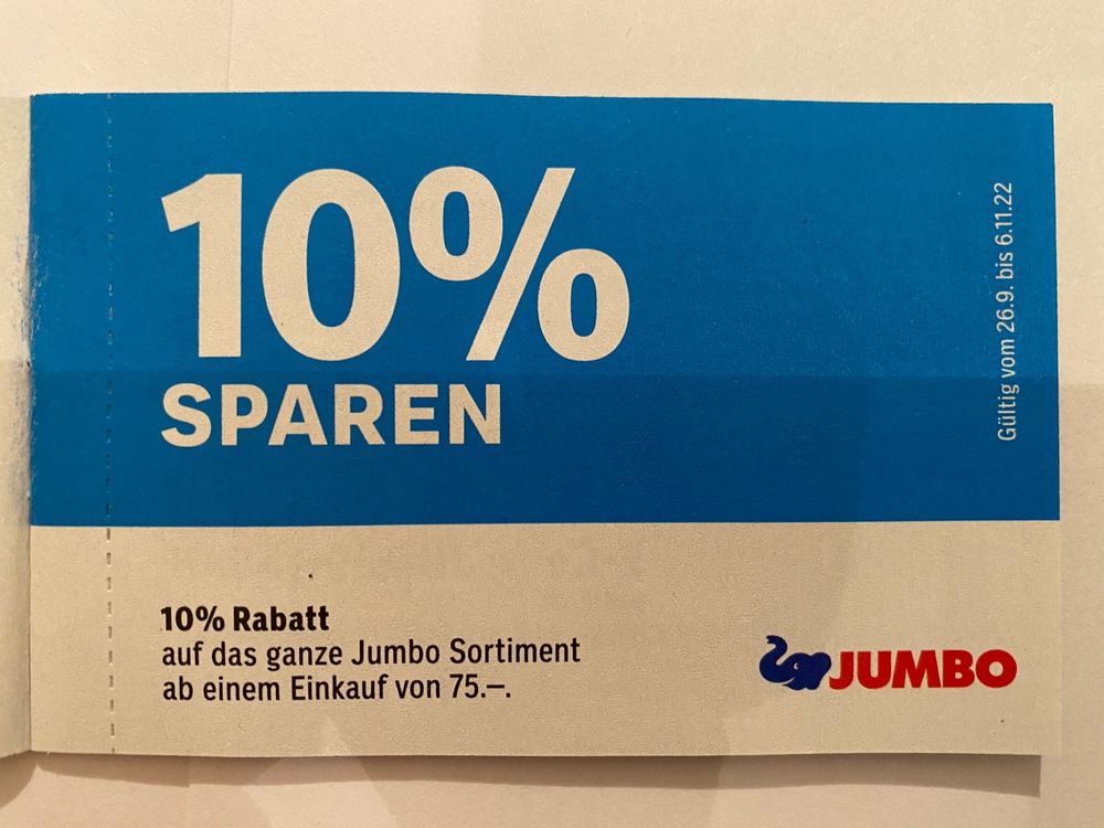10 % bei Jumbo ab 75.- | Kaufen auf Ricardo