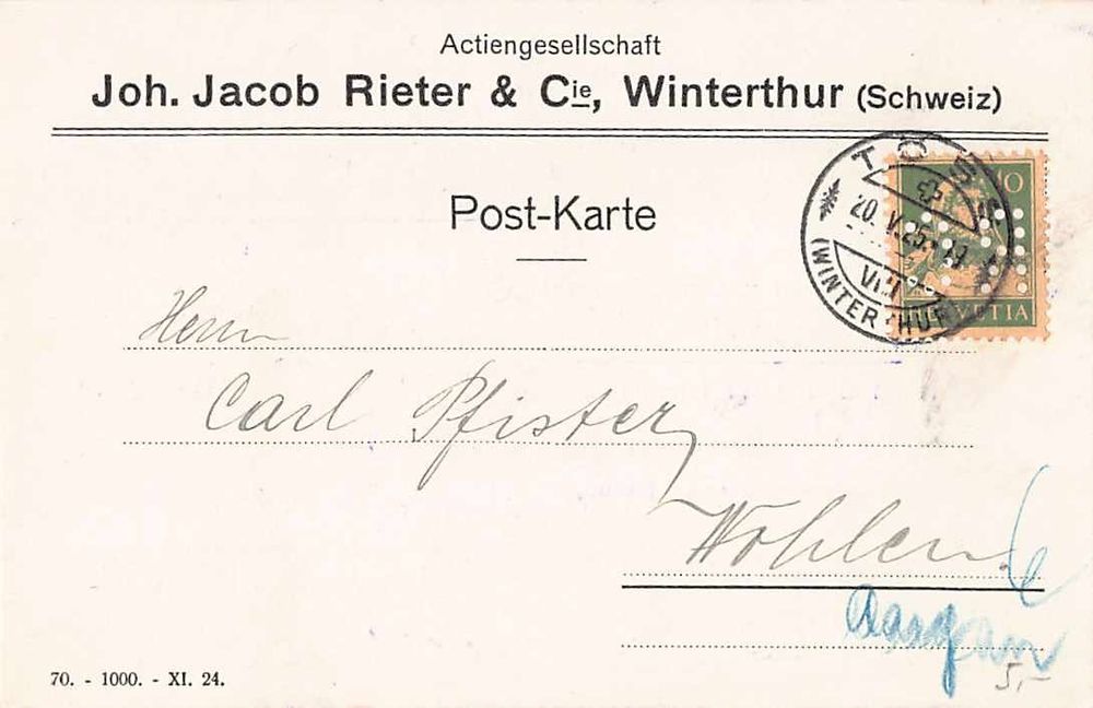 schöner Beleg PERFIN WINTERTHUR von 1925 RIETER TÖSS | Kaufen auf Ricardo