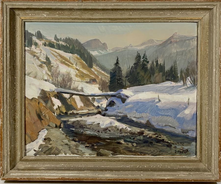 Ernst Hodel (1881-1955) grosses Winterlandschaft Gemälde | Acheter sur ...