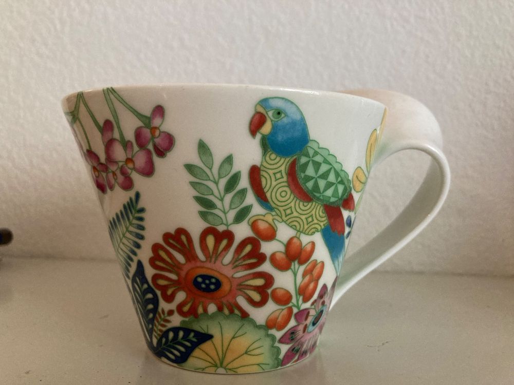 Keramik Tasse mit Teller mit schönem Tropen-Muster | Kaufen auf Ricardo