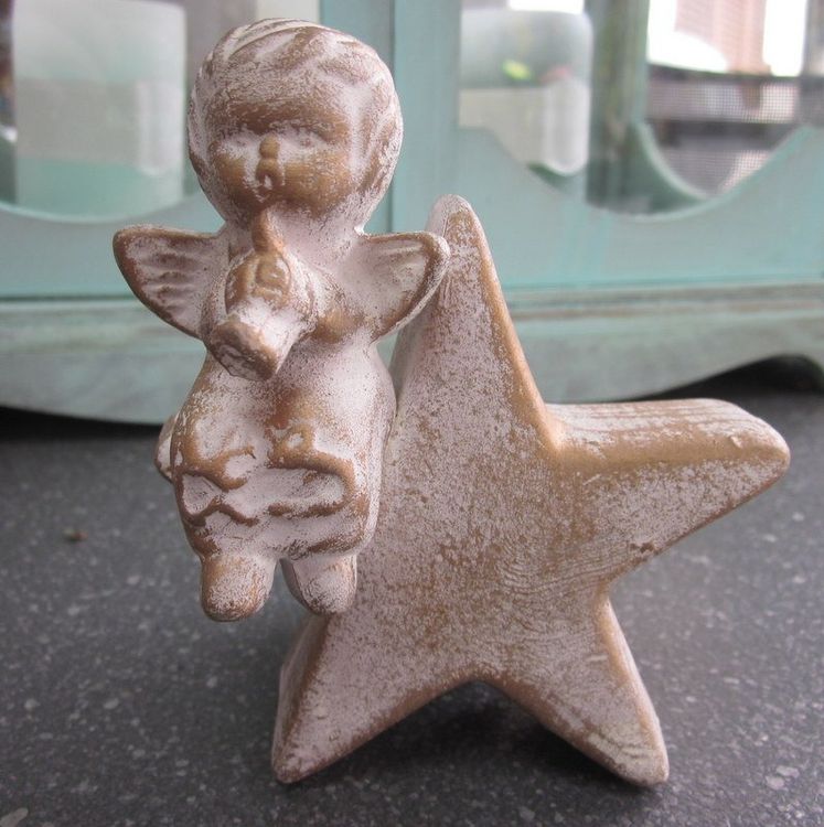 Keramik Engel mit Flöte auf Stern sitzend als Kerzenhalter | Kaufen auf Ricardo