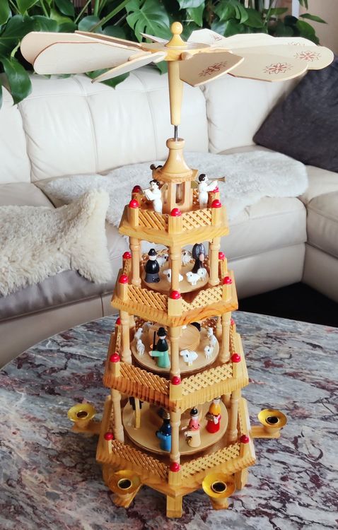 4-Stock Erzgebirge Natur-Holz Weihnachts-Pyramide Handarbeit | Comprare ...