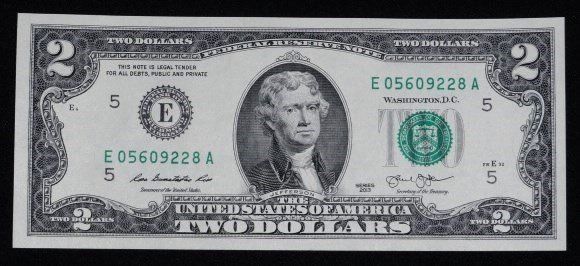 UNC - rare Serie "E" Two Dollars bill (E05609228A - 2013) | Kaufen auf ...