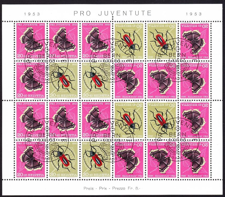 PJ Kehrdruckbogen 1953 mit ET-Stempel | Kaufen auf Ricardo