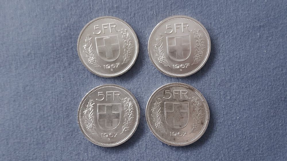 4 x 5 Franken Silbermünzen Jahrgang 1967 ab nur 1 Franken !! | Kaufen auf Ricardo