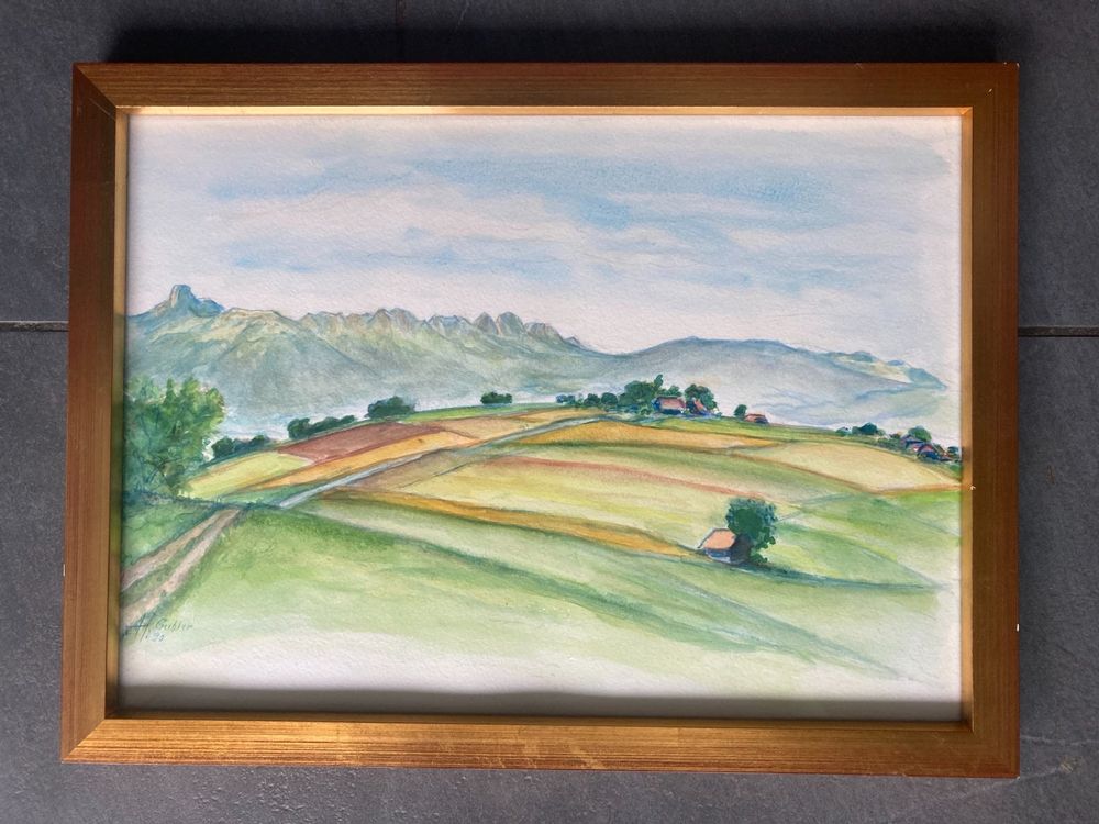 Gemälde Aquarell Landschaft signiert H.Gubler 90 | Kaufen auf Ricardo