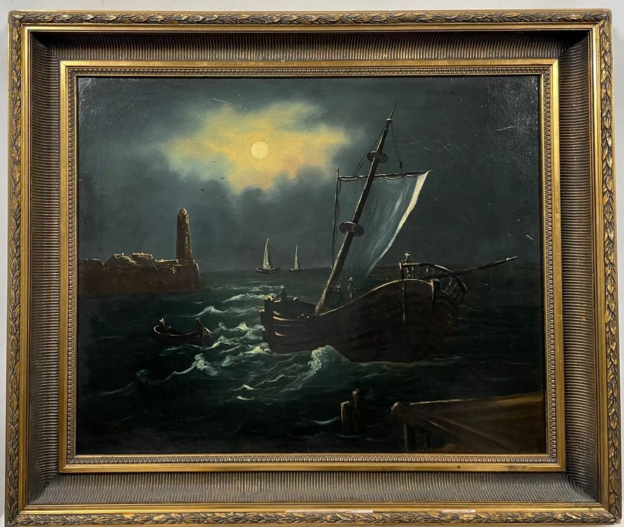 Antikes Gemälde Vollmond Anblick auf dem Meer | Kaufen auf Ricardo